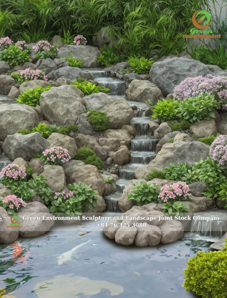 ARTIFICIAL WATERFALLS COMBINED WITH KOI FISH POND