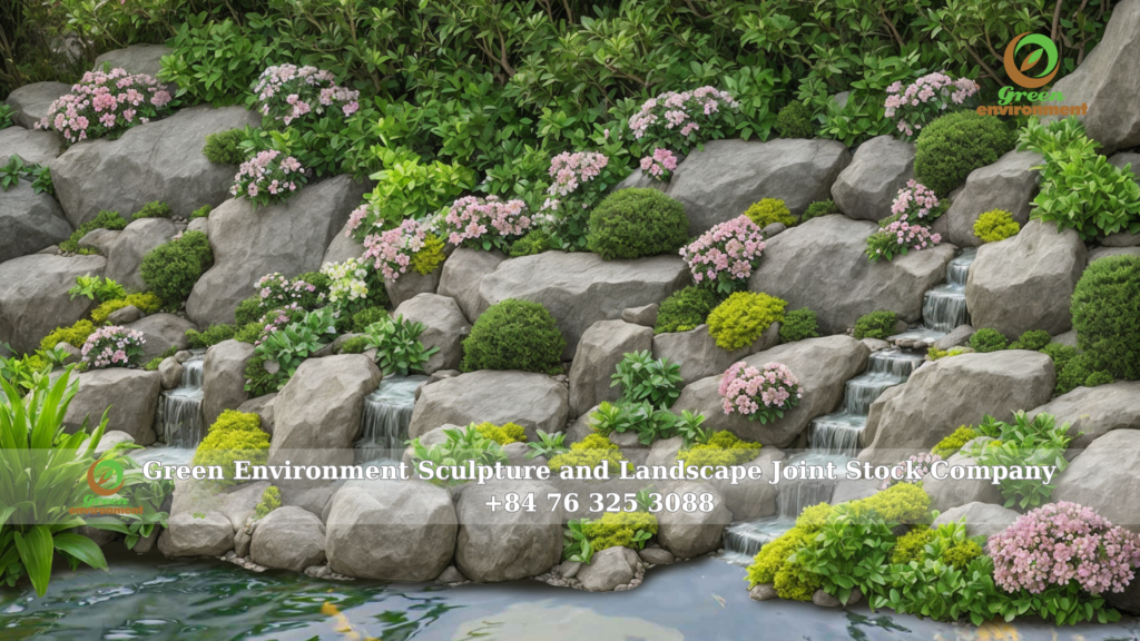 ARTIFICIAL WATERFALLS COMBINED WITH KOI FISH POND